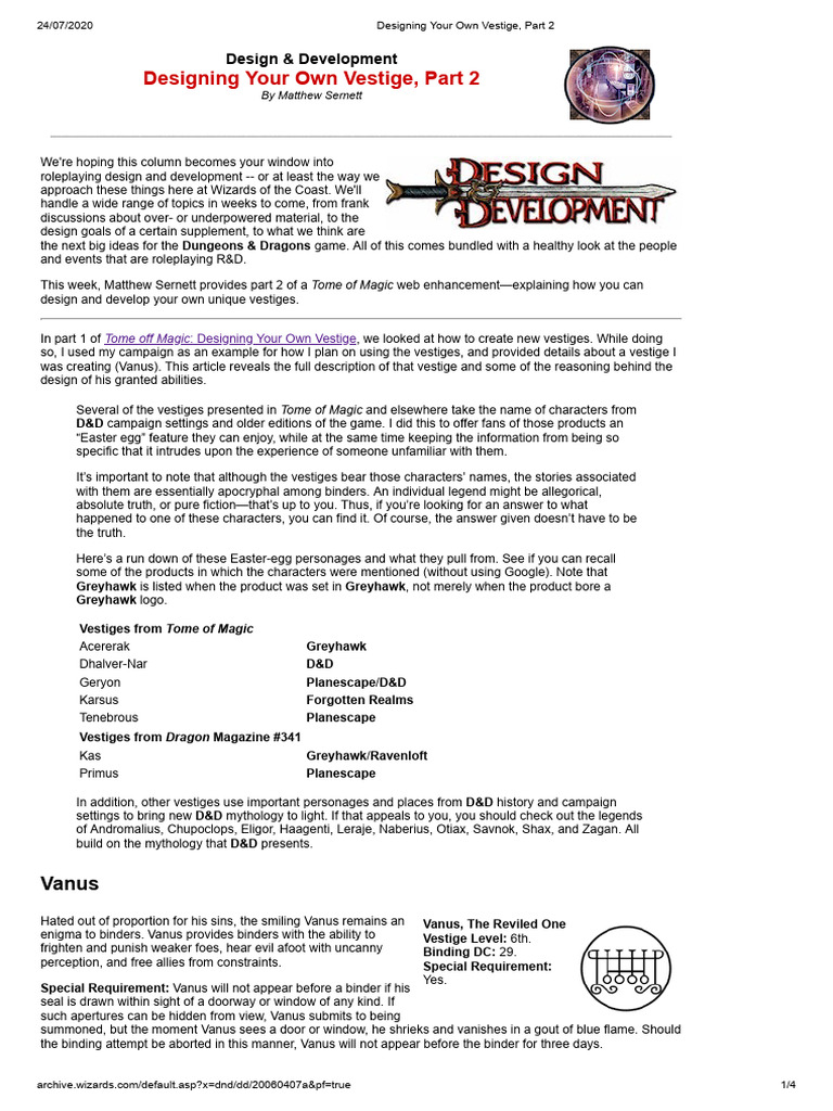 Designing Your Own Vestige, Part 2 | PDF | Dungeons & Dragons | Gary ...
