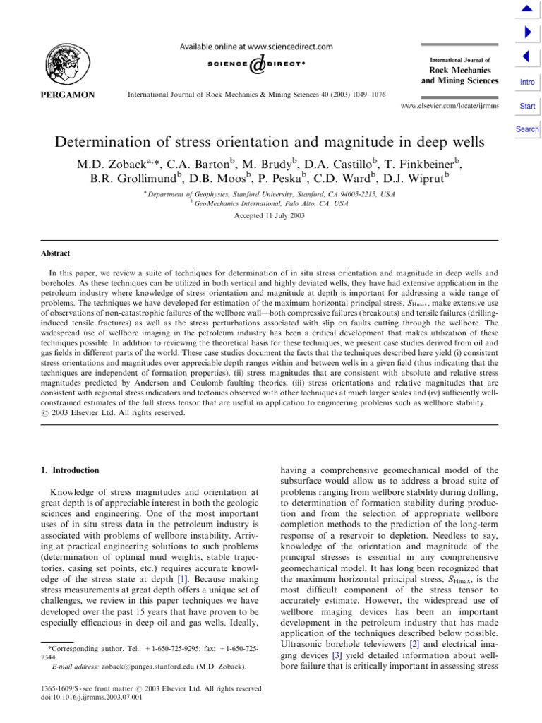 Determination of Stress Orientation and Magnitude in Deep Wells | PDF | Stress (Mechanics ...