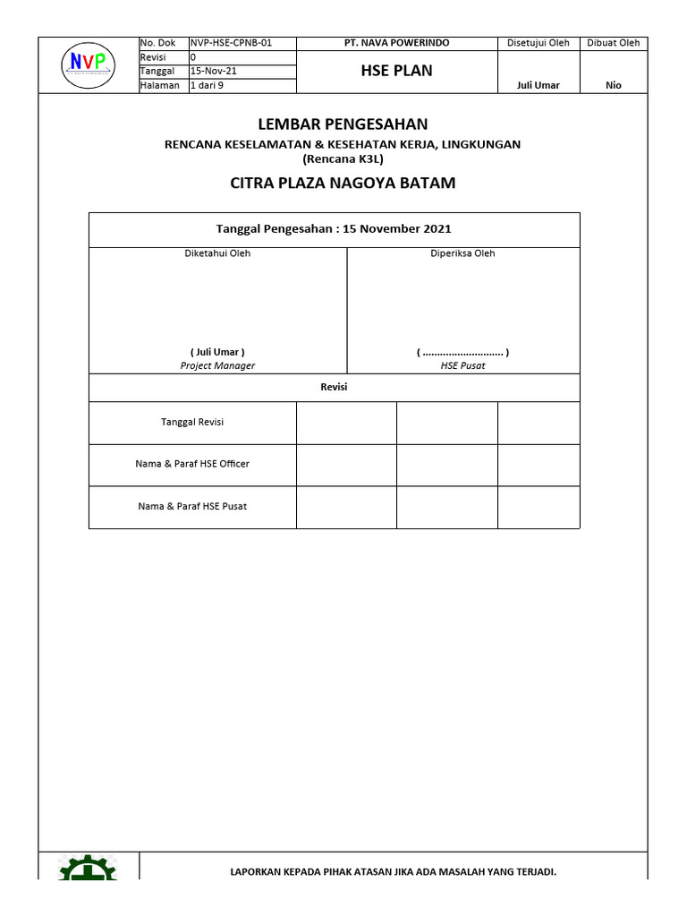 Contoh Hse Plan | PDF