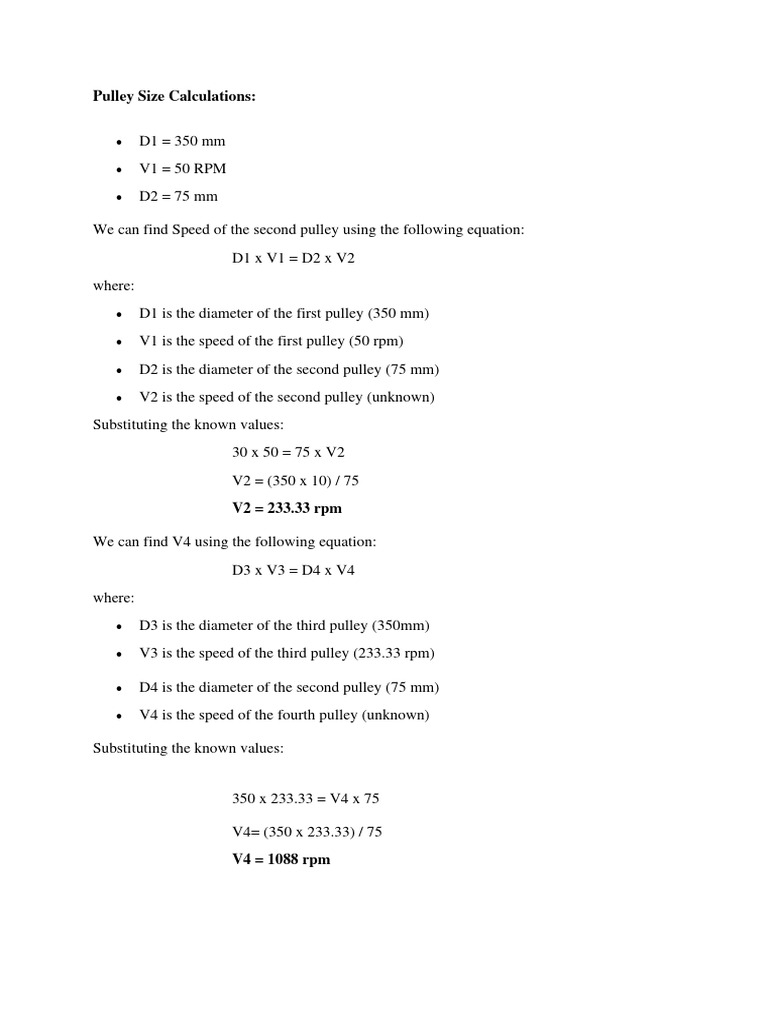 Pulley Size Calculations | PDF