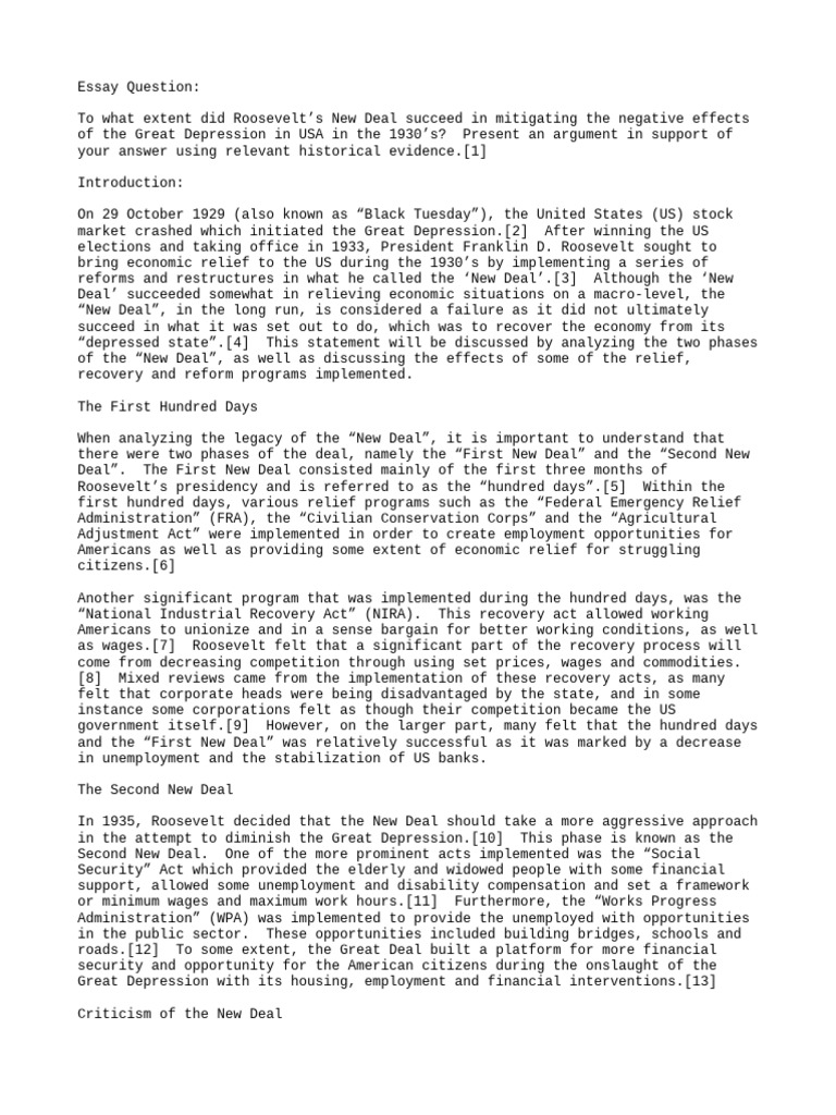 Essay | PDF | New Deal | Great Depression
