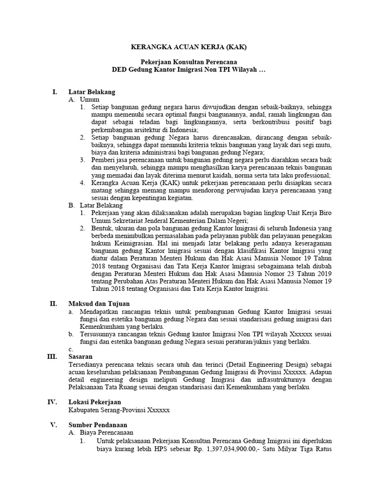 02 - KAK Gedung Imigrasi - XXX | PDF | Seni | Teknologi & Rekayasa