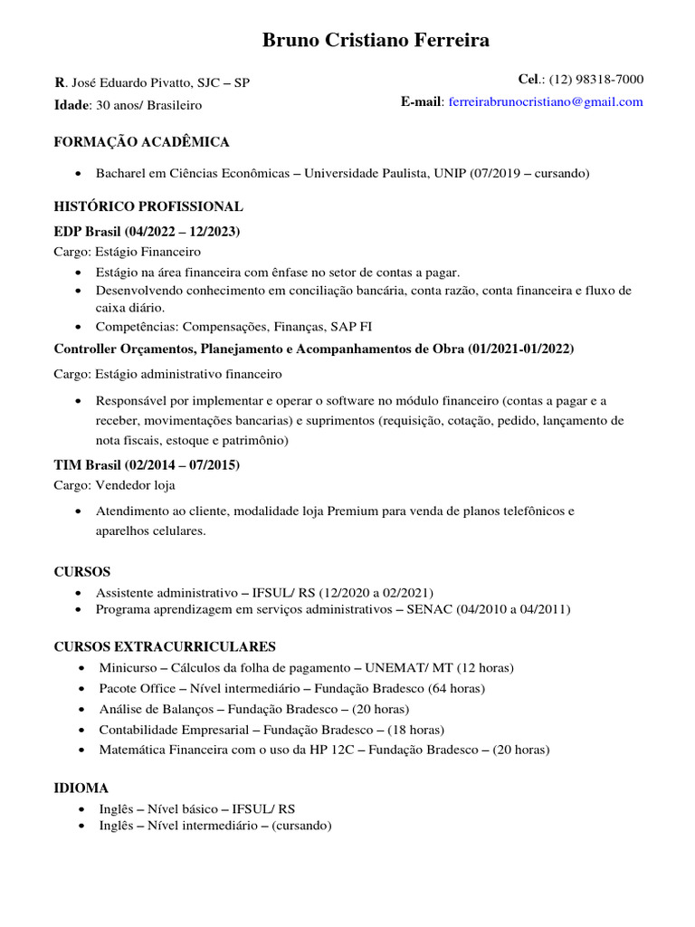 CV Bruno Ferreira | PDF