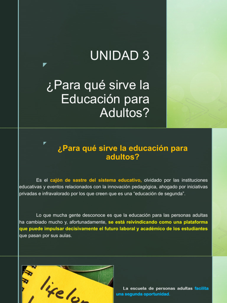 U3 P3 para Qué Sirve La Educación para Adultos | PDF | Aprendizaje | Cognición
