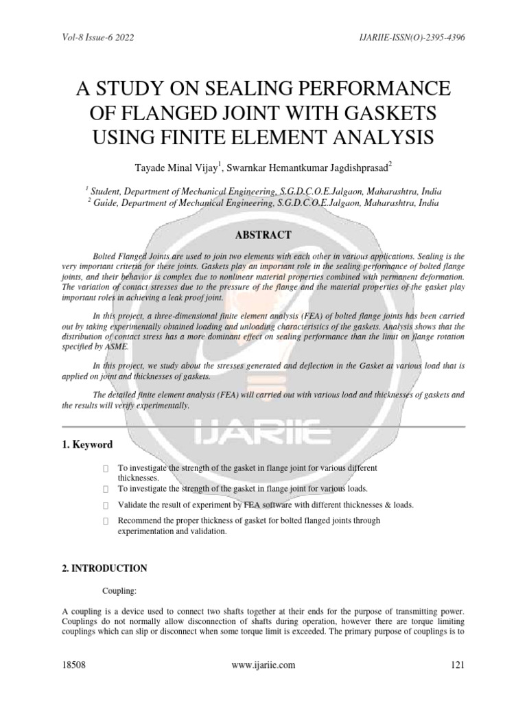 A STUDY ON SEALING PERFORMANCE OF FLANGED JOINT WITH GASKETS USING FINITE ELEMENT ANALYSIS ...