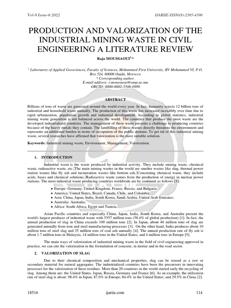 PRODUCTION AND VALORIZATION OF THE INDUSTRIAL MINING WASTE IN CIVIL ...
