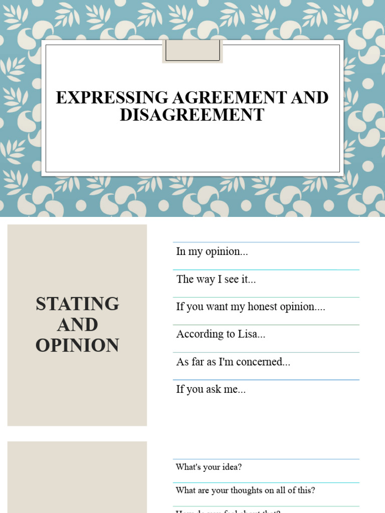 Agreement and Disagreement Phrases Guide | PDF | Language Arts & Discipline