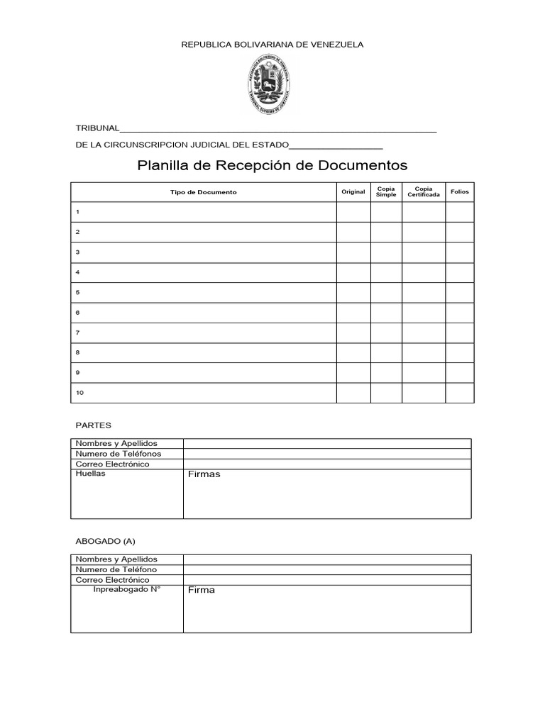 Planilla Recepcion de Documentos | PDF | Gobierno | Justicia