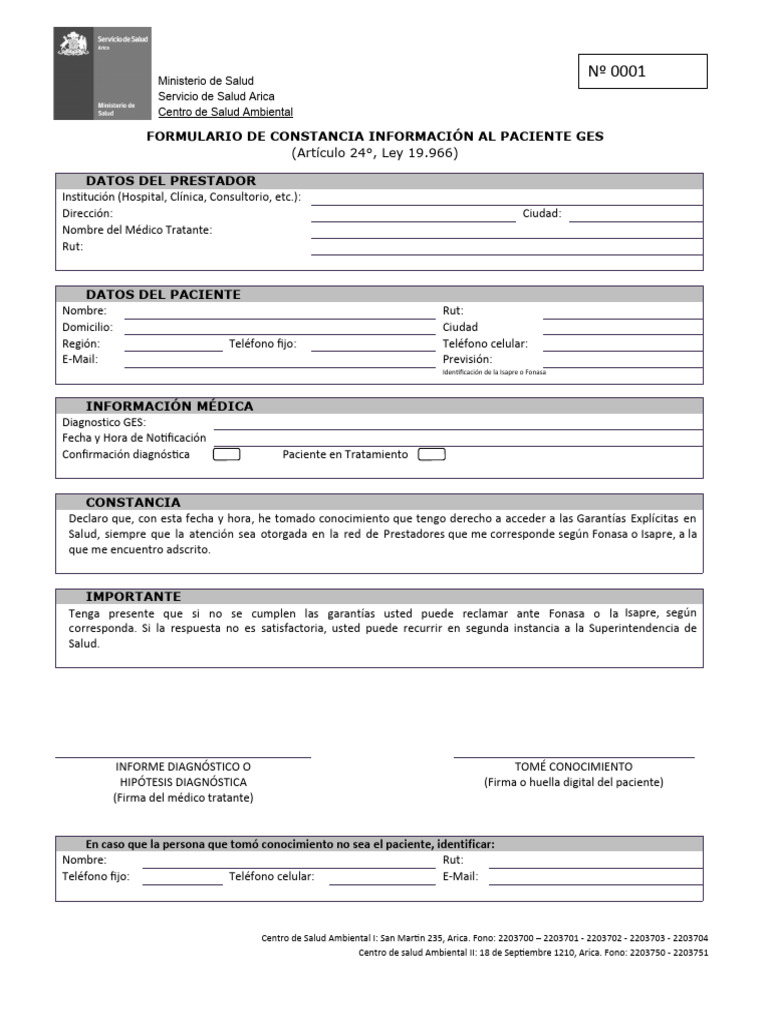 Formulario de Constancia Información Al Paciente Ges | Descargar gratis PDF | Ciencias de la ...