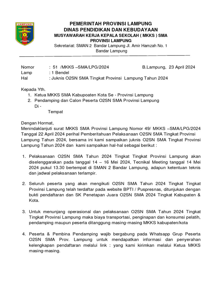 Juknis & Edaran O2SN SMA PROVINSI Tahun 2024 Oke | PDF