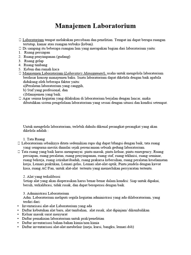 Manajemen Laboratorium | PDF