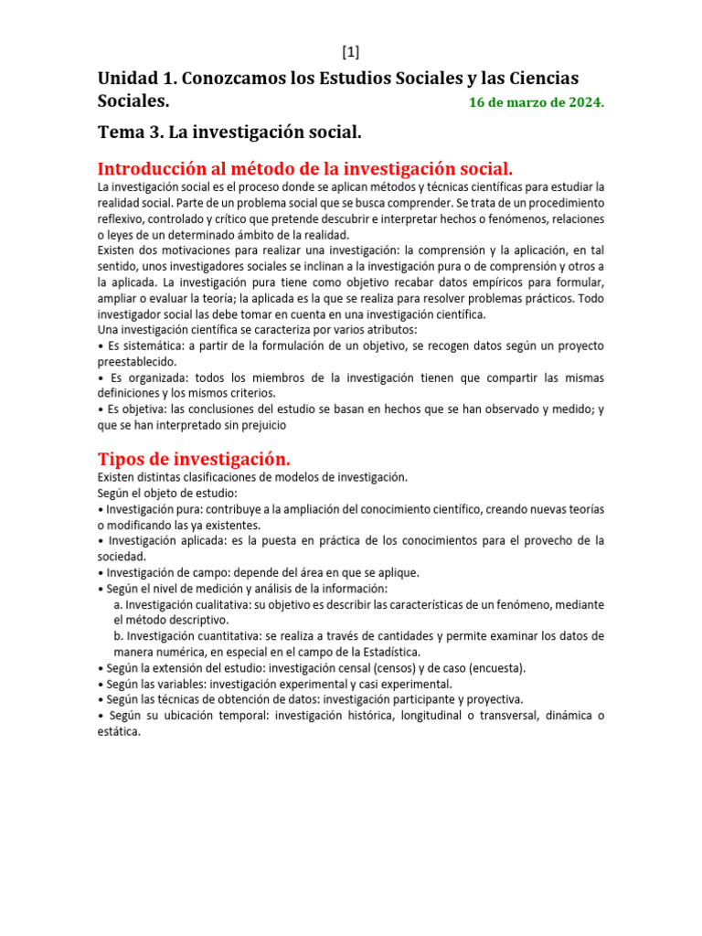 U1 T3 - La Investigación Social | PDF | Teoría | Método científico