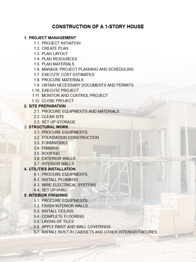 Construction of A 1 Story House | PDF