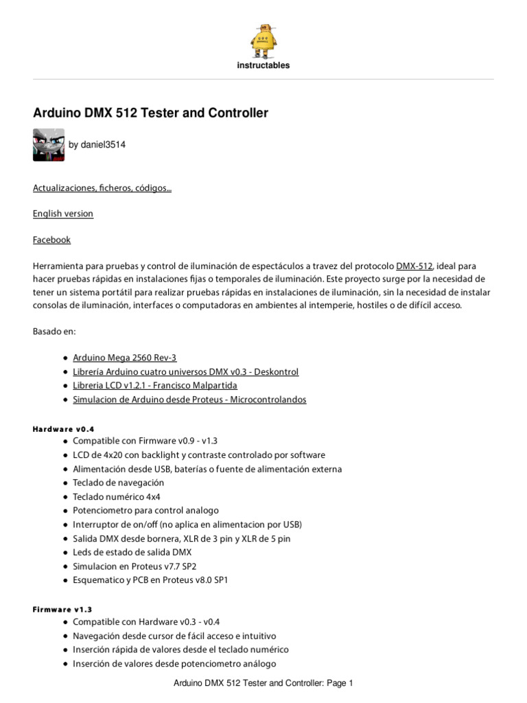 Arduino Dmx 512 Tester And Controller Pdf Arduino Informática