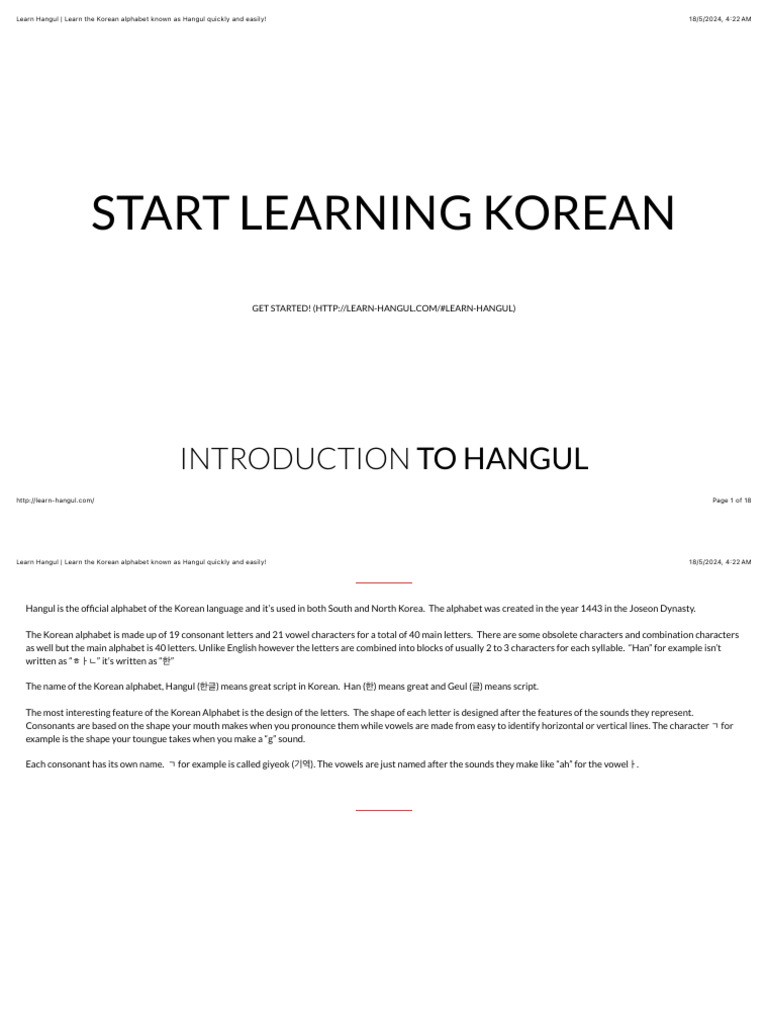 Learn Hangul - Learn The Korean Alphabet Known As Hangul Quickly and ...