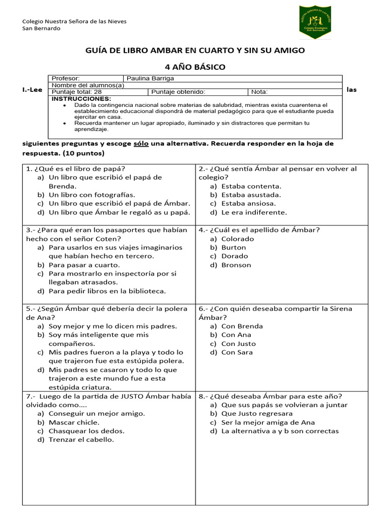 Guia de Libro Abril Ambar Cuarto Básico | PDF