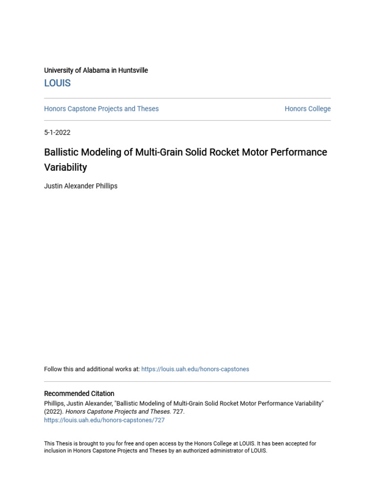 Ballistic Modeling of Multi-Grain Solid Rocket Motor Performance | PDF ... Ballistic Modeling of Multi-Grain Solid Rocket Motor Performance | PDF ...