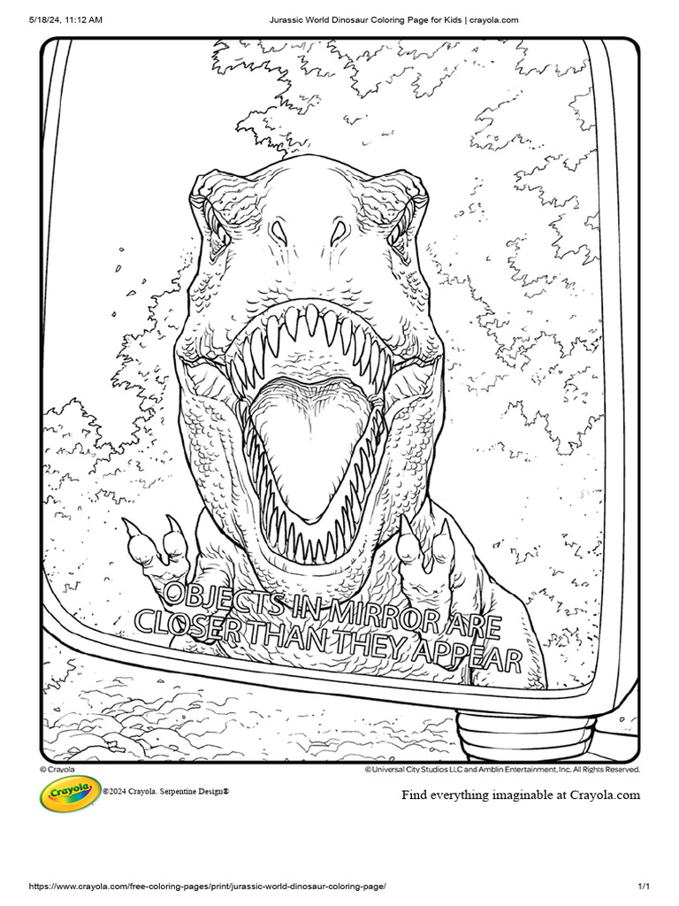 Jurassic World Dinosaur Coloring Page For Kids | PDF