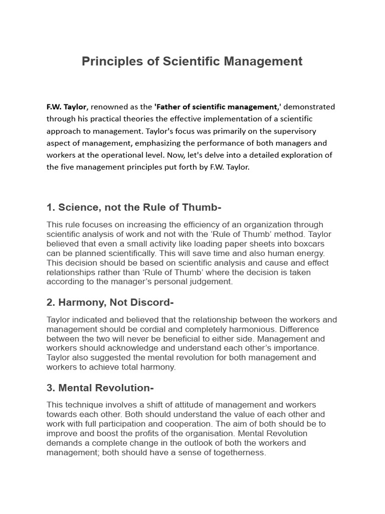 Principles of Scientific Management | PDF | Social Psychology | Business