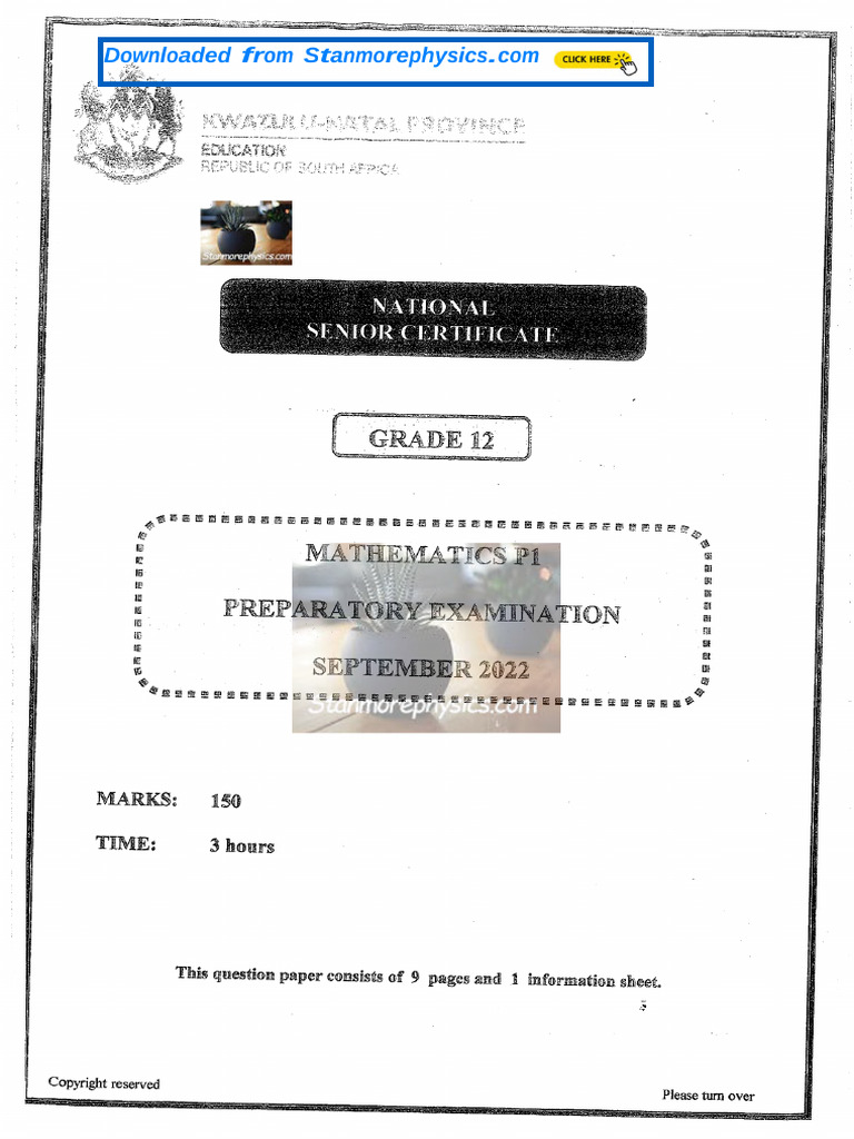 Maths Grade 12 SEPT 2022 P1 and Memo | PDF