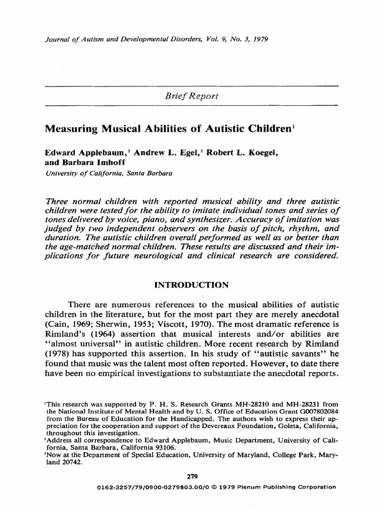 Measuring Musical Abilities of Autistic Children | PDF | Autism ...