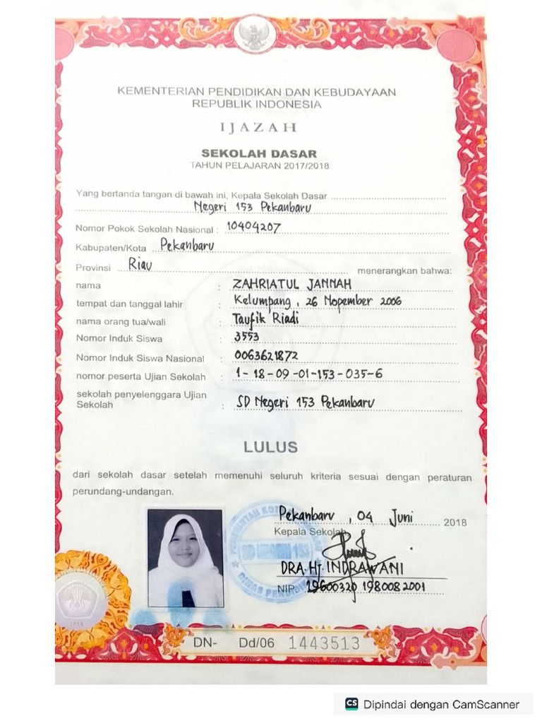 IJASAH SD ZAHRIA | PDF