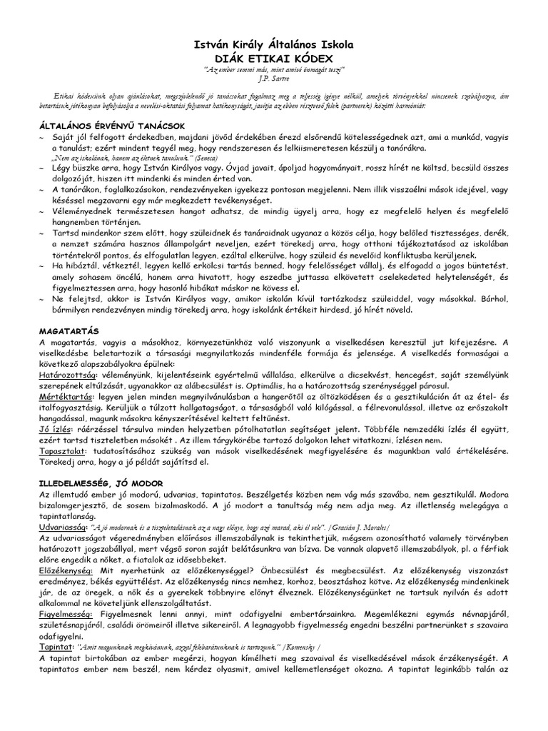 Diak Etikai Kodex | PDF