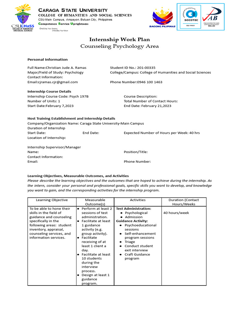 Internship Plan For Ramas | Download Free PDF | Counseling Psychology ...