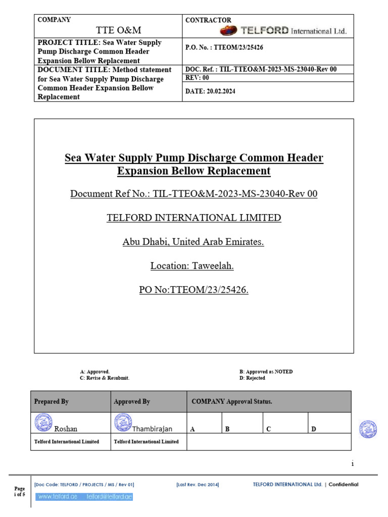 MS - SW Supply Pump Discharge Common Header Expanssion Bellow ...