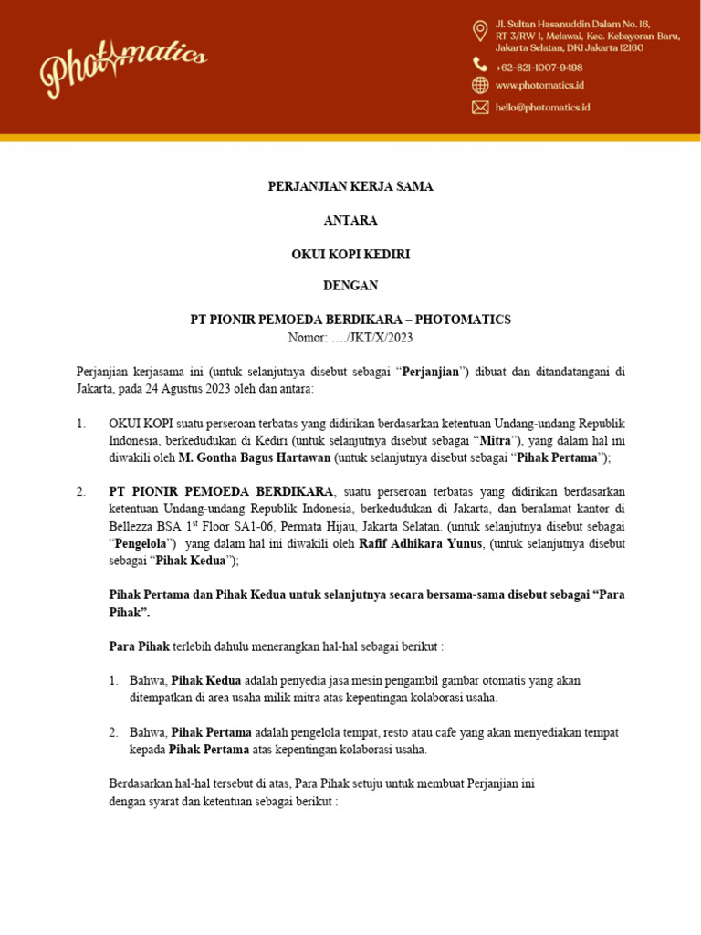 MoU Photomatics | PDF | Hukum