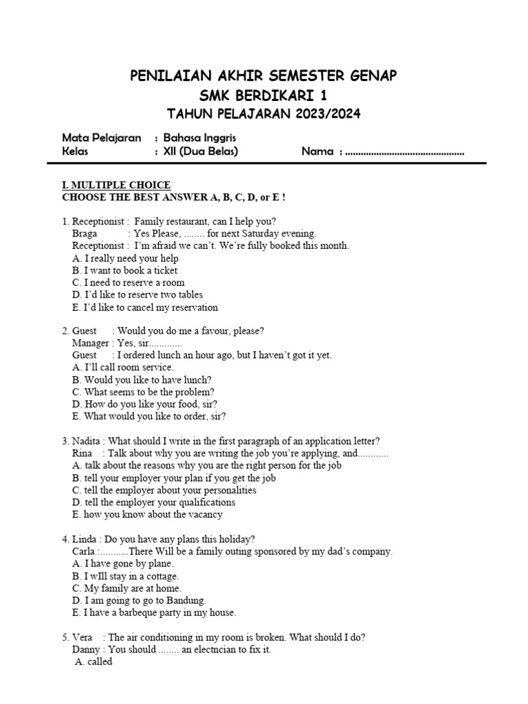 Pas Bing Kelas Xii | PDF