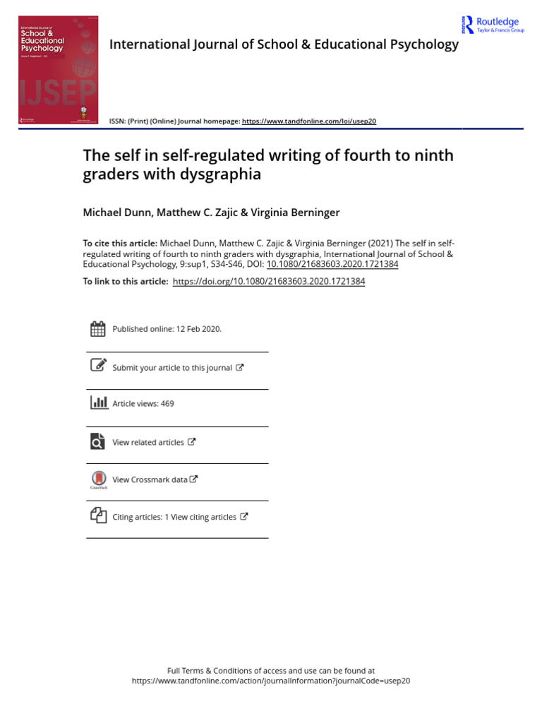 The Self in Self Regulated Writing of Fourth To Ninth Graders With ...