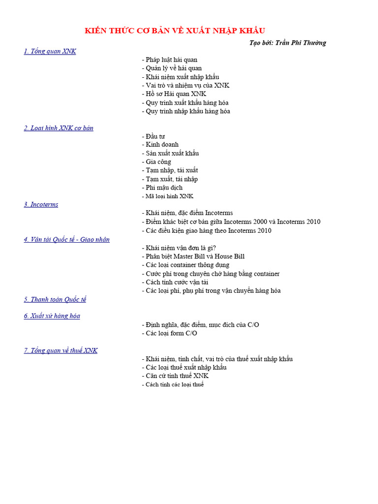 Kiến Thức Tổng Quan XNK | PDF