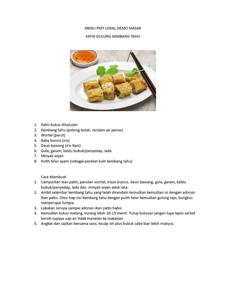 Menu PMT Lokal Demo Masak | PDF | Kesehatan Holistik | Gaya Hidup
