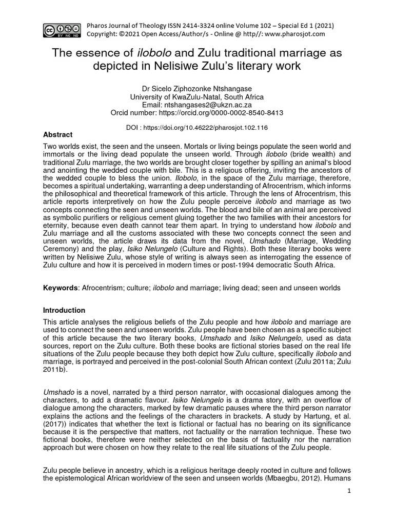 Theme 5 Article 16 Se1 2021l Ilobolo and Zulu Marriage | PDF | Marriage ...