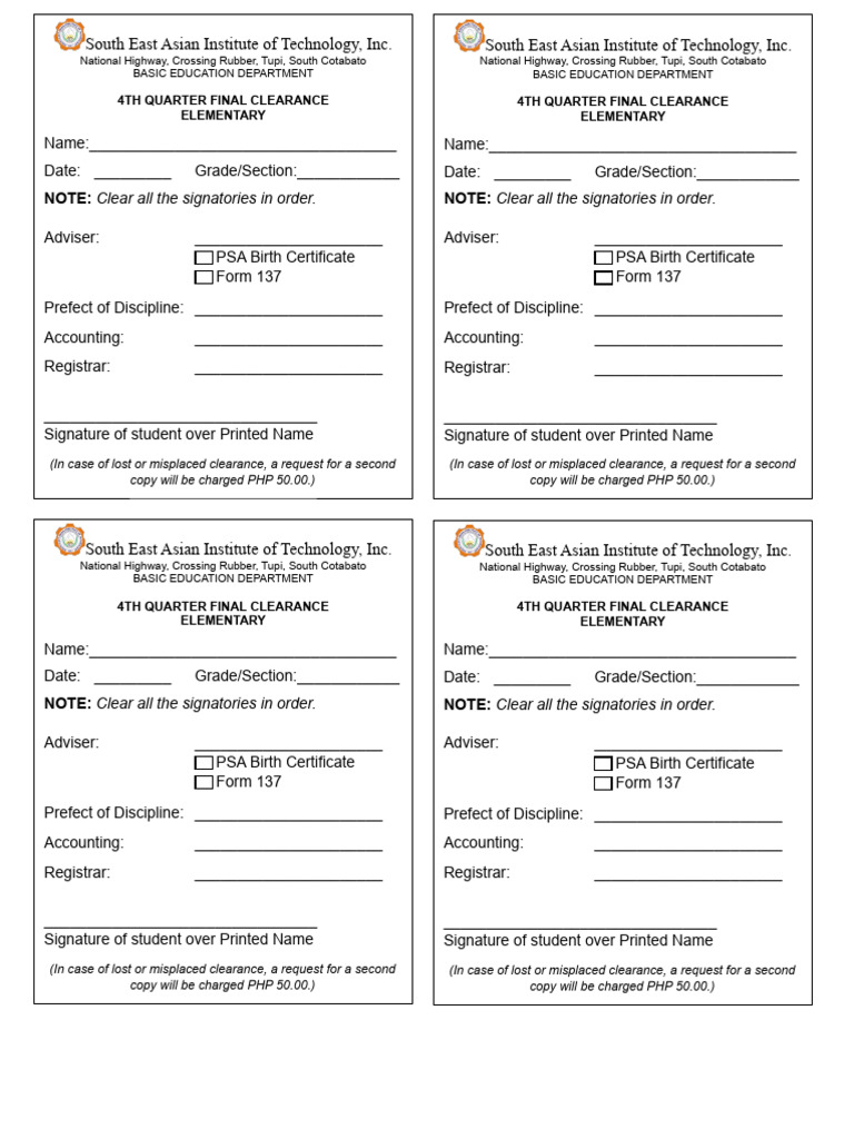 Grade 6 Clearance | PDF | Authentication | Document