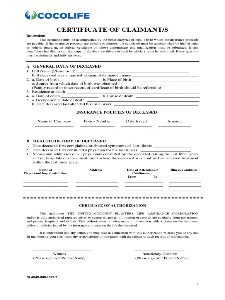 CLAIMS 008 1022 7 Certificate of Claimant | PDF | Information Privacy ...