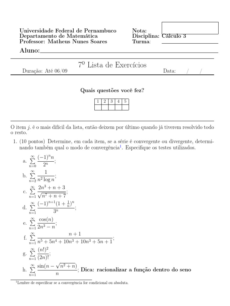 Lista 7-1 | PDF | Matemática | Analise matemática