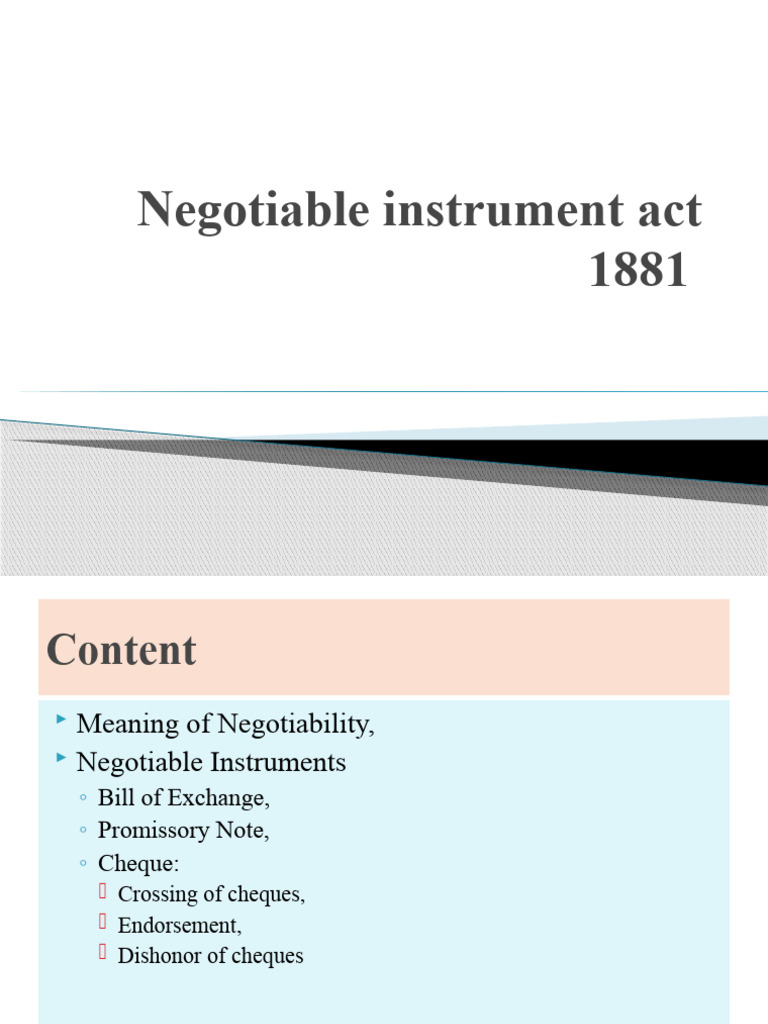 Negotiable Instrument Act 1881 | PDF | Negotiable Instrument | Cheque