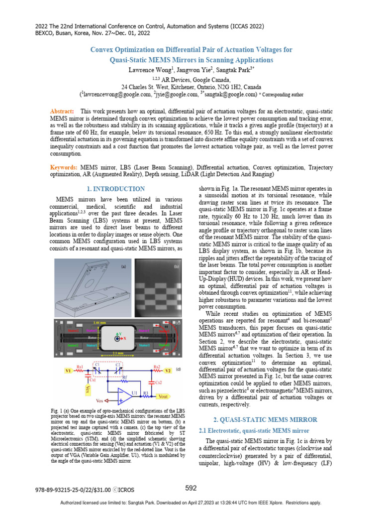 2022 ICCAS Convex Optimization On Differential Pair of Actuation Voltages | PDF | Resonance ...
