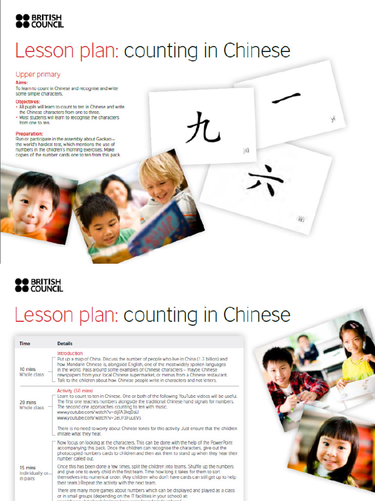 Lesson Plan 1 - Counting in Chinese | PDF