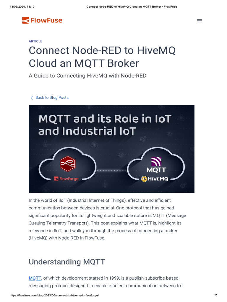 Connect Node-RED To HiveMQ Cloud An MQTT Broker - FlowFuse | PDF | Computing | Information ...