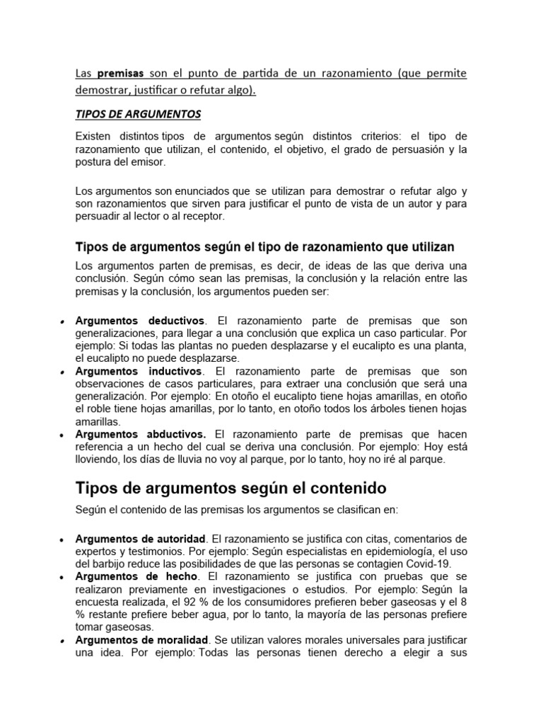 Tipos de argumentos y su clasificación | PDF | Argumento | Razonamiento ...