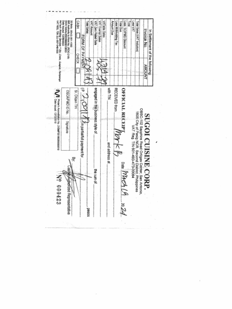 Receipt For Team | PDF