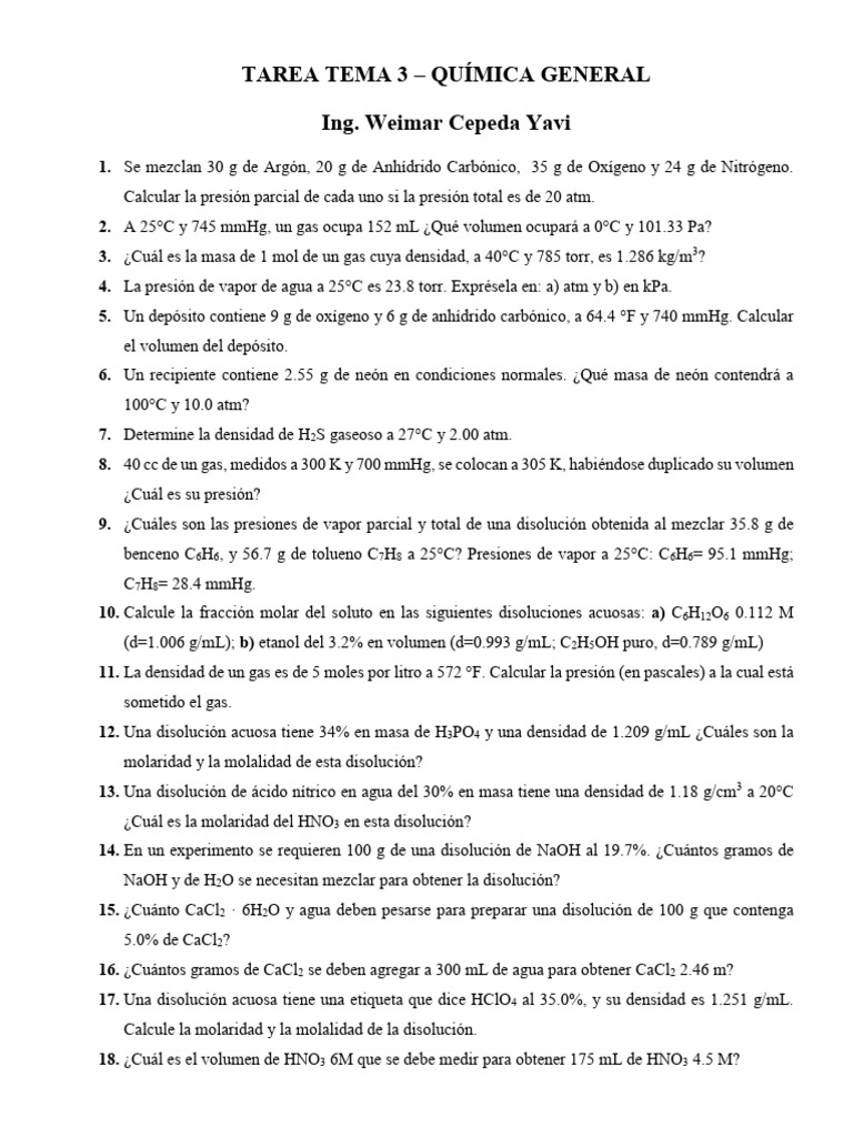 Tarea Tema 3 | Descargar gratis PDF | Concentración | Ácido nítrico