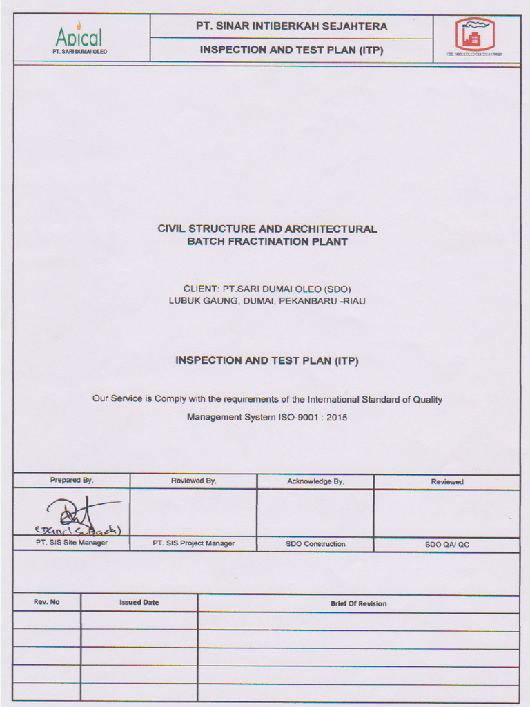 Itp Civil Work PT Sis | PDF