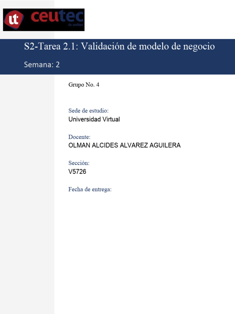 S2-Tarea 2.1 Validación de Modelo de Negocio | PDF | Aprendizaje ...