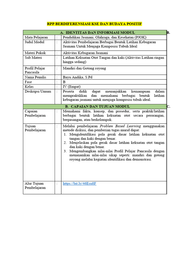 RPP Berdiferensiasi Kse Dan Budaya Positif | PDF