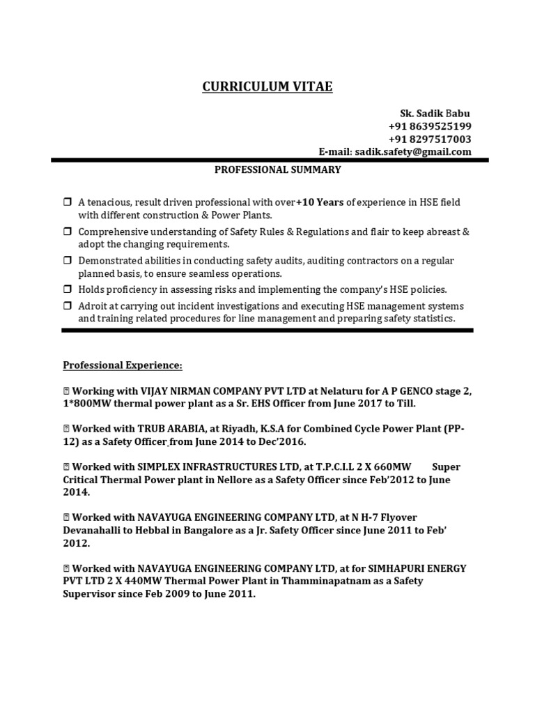 CV - HSE - Sadik | PDF | Safety | Personal Protective Equipment