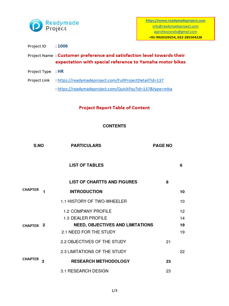 MBA Project TOC | PDF | Methodology | Data